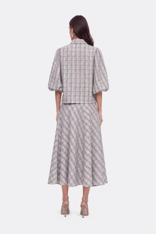 NOCTURNE Checked Flared Midi Skirt