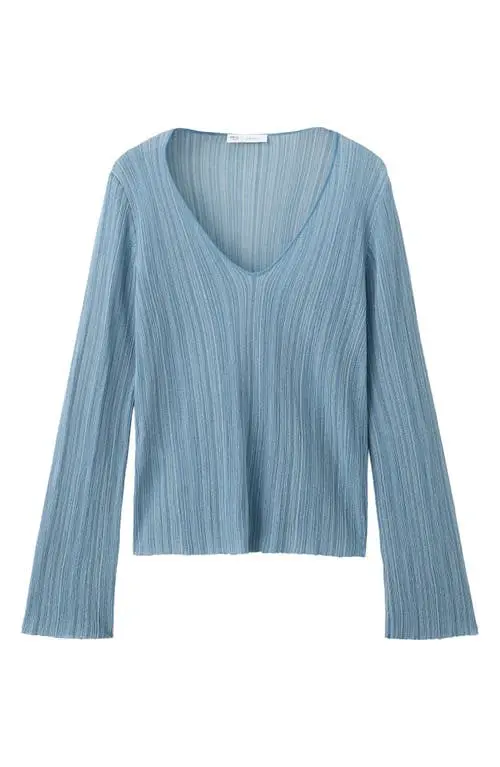 Mango V Neck Lurex Crochet Sweater