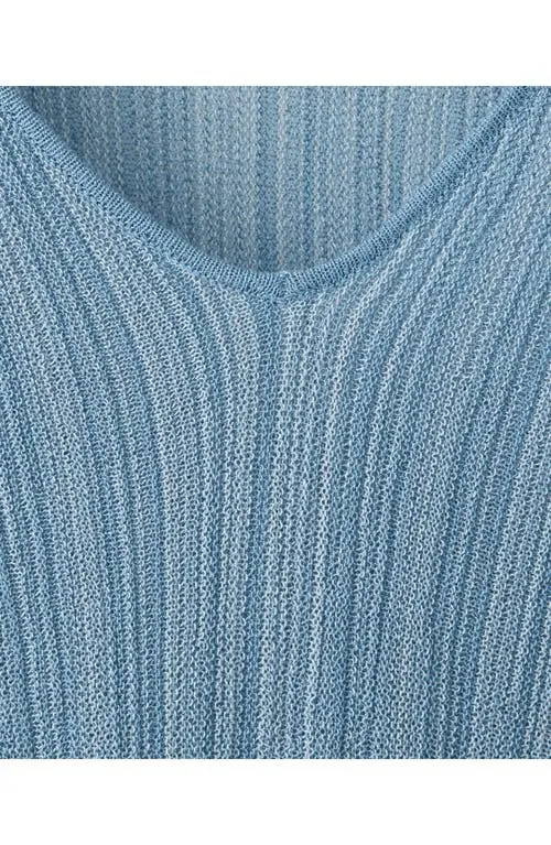 Mango V Neck Lurex Crochet Sweater