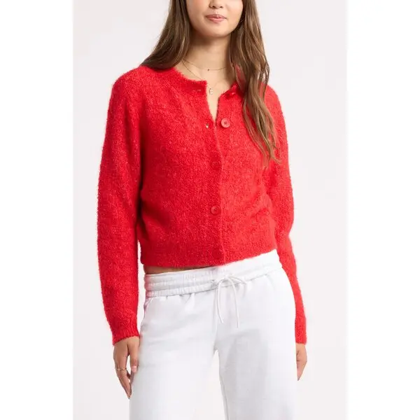 Bp. Bouclé Crewneck Cardigan - Red Pepper
