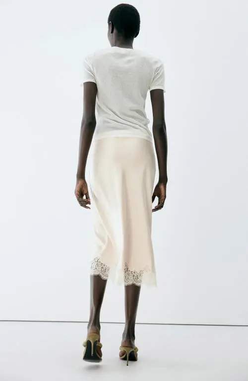 Mango Satin & Lace Midi Skirt