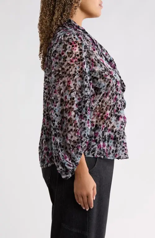 Wit & Wisdom Burnout Velvet Tie Neck Top