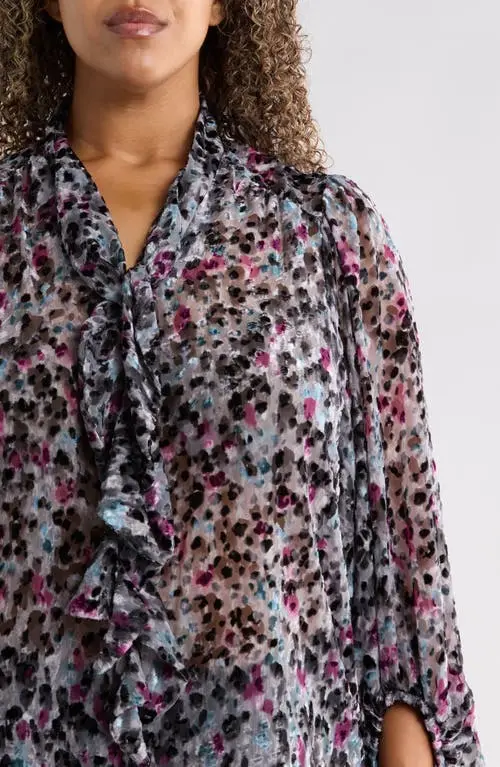 Wit & Wisdom Burnout Velvet Tie Neck Top