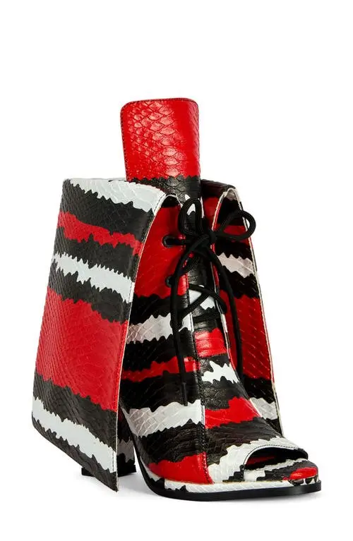 AZALEA WANG Caelum Faux Leather Peep Toe Bootie - Red Multi
