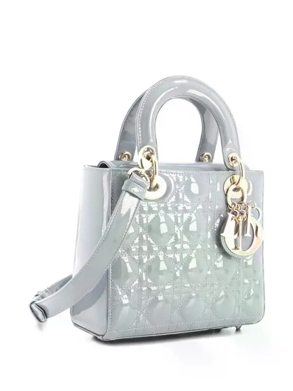 Dior Lady Bag Cannage Quilt Patent Small Satchel - Blue