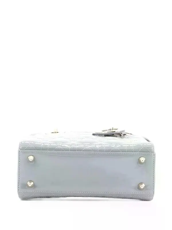 Dior Lady Bag Cannage Quilt Patent Small Satchel - Blue