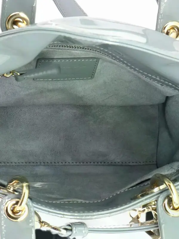 Dior Lady Bag Cannage Quilt Patent Small Satchel - Blue
