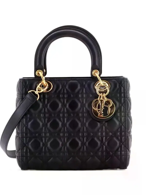 Dior Lady Bag Cannage Quilt Lambskin Medium Satchel - Black