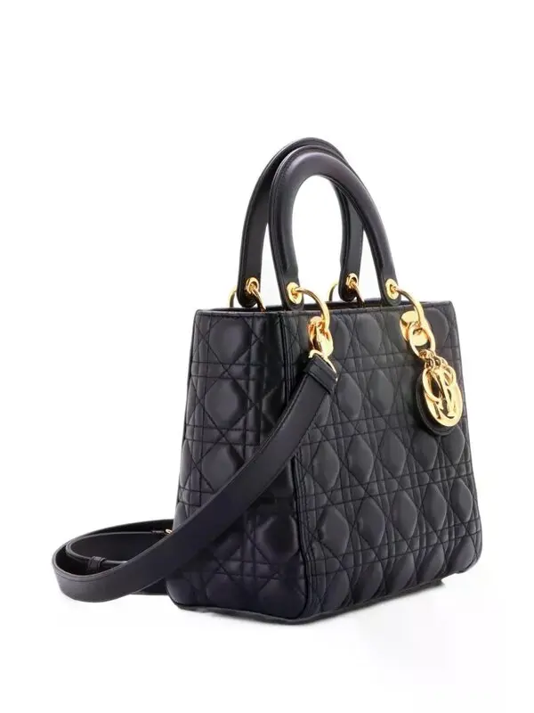 Dior Lady Bag Cannage Quilt Lambskin Medium Satchel - Black
