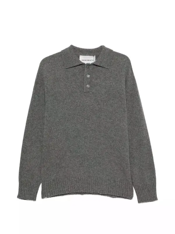 AMARANTO Ribbed-knit Long-sleeve Polo Shirt