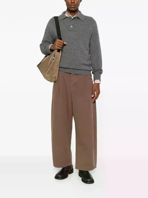 AMARANTO Ribbed-knit Long-sleeve Polo Shirt