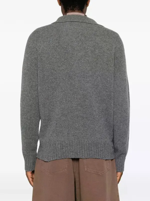 AMARANTO Ribbed-knit Long-sleeve Polo Shirt