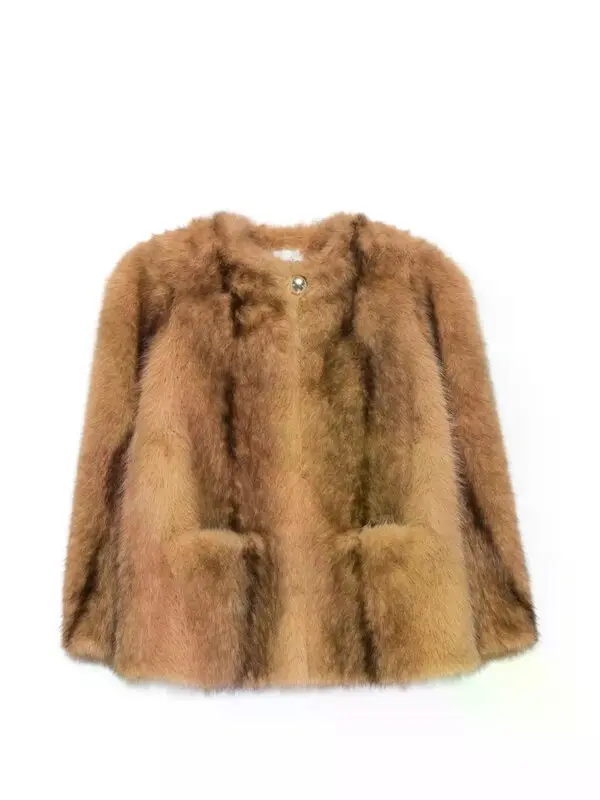 Maje Faux-fur Round-neck Jacket - Neutrals