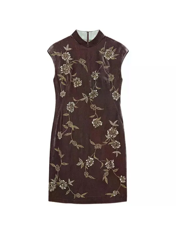 Shanghai Tang Qipao Beaded Mini Dress - Red