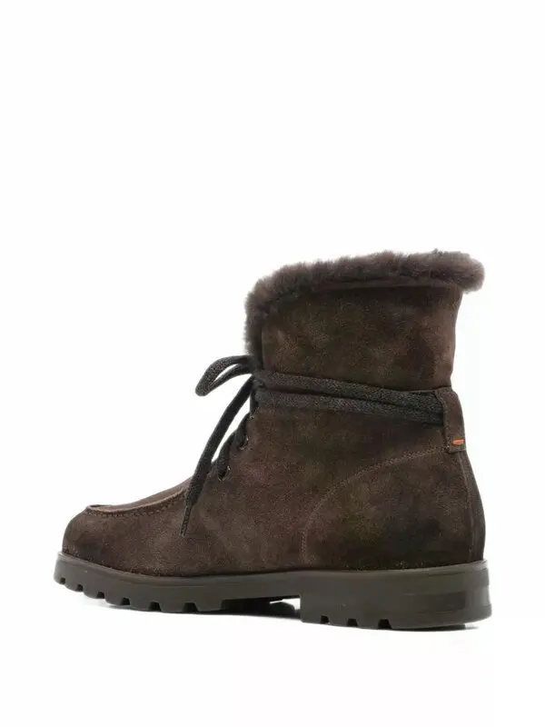 Santoni Shearling-trim Suede Ankle Boots