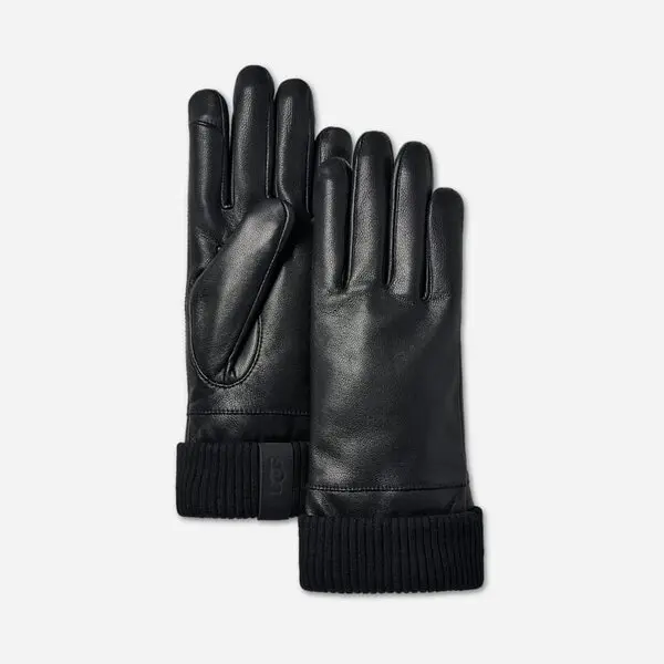 UGG Leather Knit Cuff Glove - Black