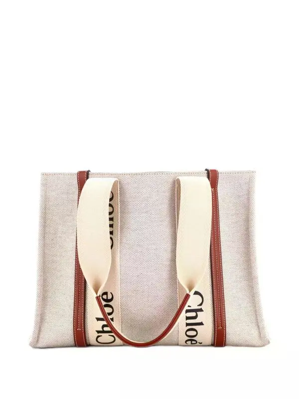 Chloé Woody Canvas With Leather Medium Tote Bag