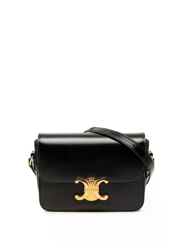 Celine 2023 Teen Shiny Calfskin Triomphe Crossbody Bag - Black