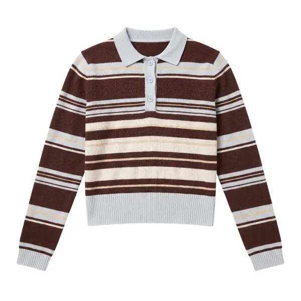 BRODIE CASHMERE Slim Fit Stripey Polo Cocoa - Brown