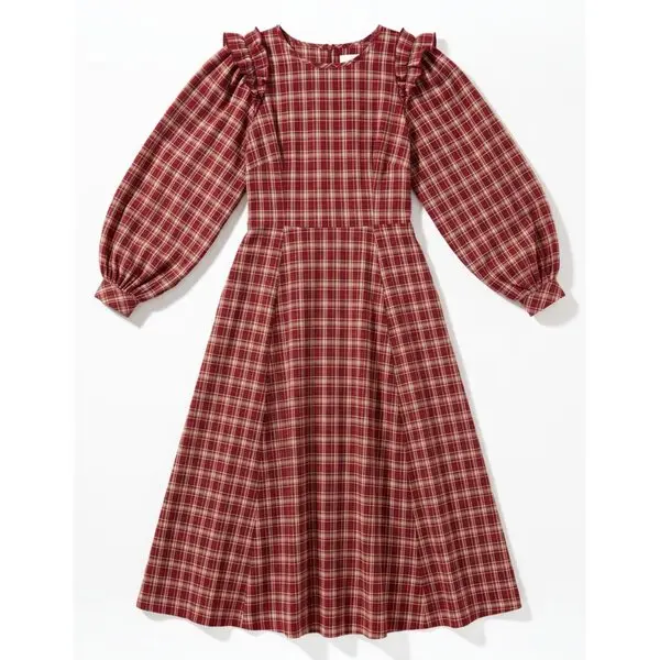 LOUCHE Maisie Shadow Check Long Sleeve Dress Russet