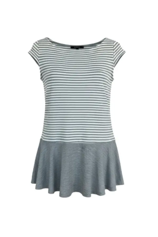 CONQUISTA White Striped Peplum Top With Cap Sleeves - Grey