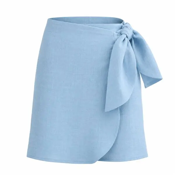 IDYLLO Linen Mini Wrap Skirt Light