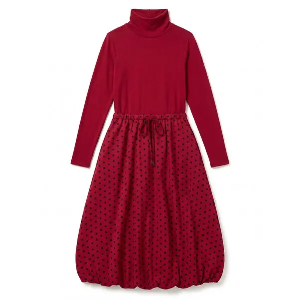 LOUCHE Lyra Spot Wine Bubble Hem Midaxi Mixed Media Dress - Red