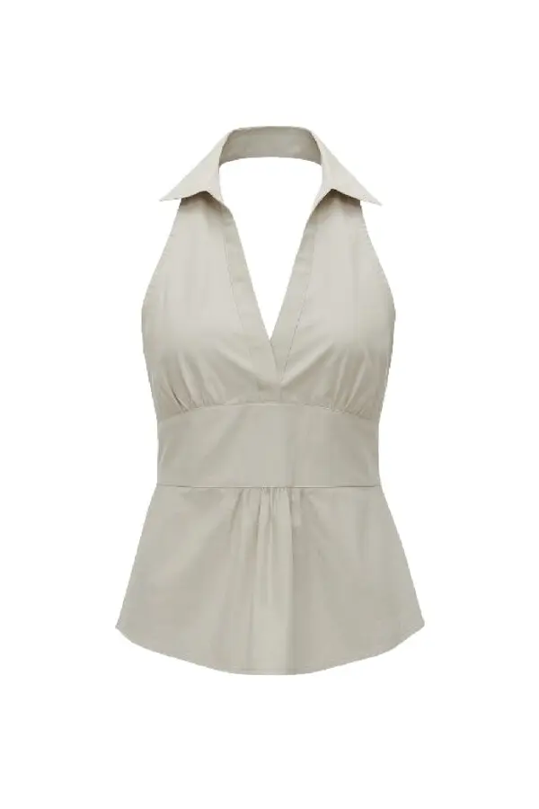 CONQUISTA Halter Neck Cotton Top With Tailored Waist