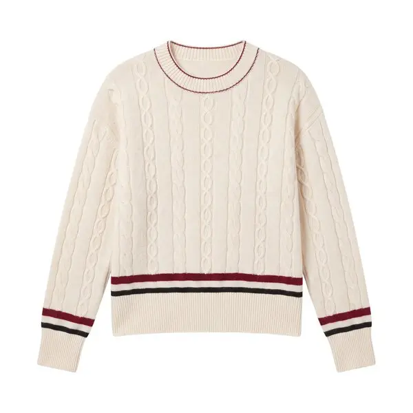 BRODIE CASHMERE Varsity Cable Crew Organic - White