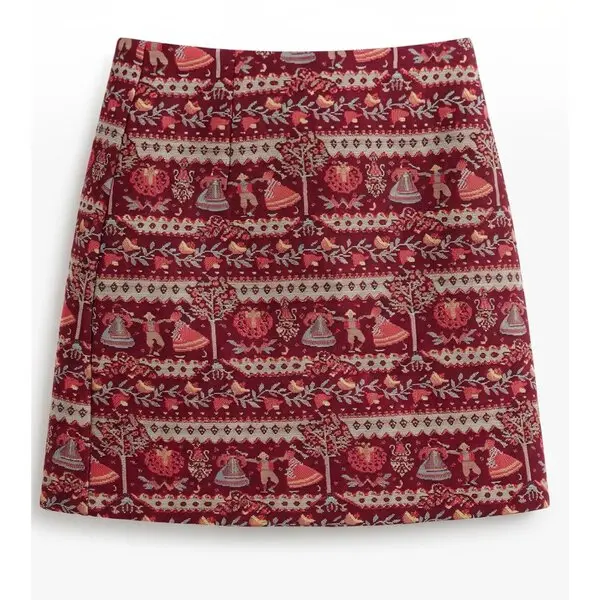 LOUCHE Aubin Heirloom Jacquard A-line Mini Skirt Wine