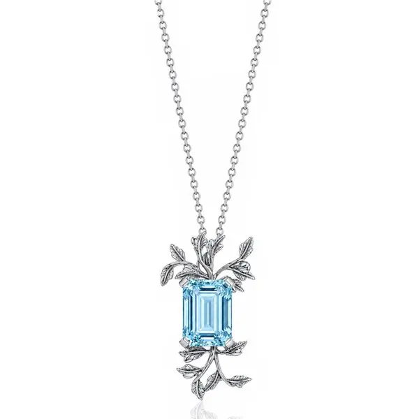 UNALOE Aquamarine-coloured Gemstone Leaf Convertible Necklace & Brooch – Sterling Silver - Silver/blue