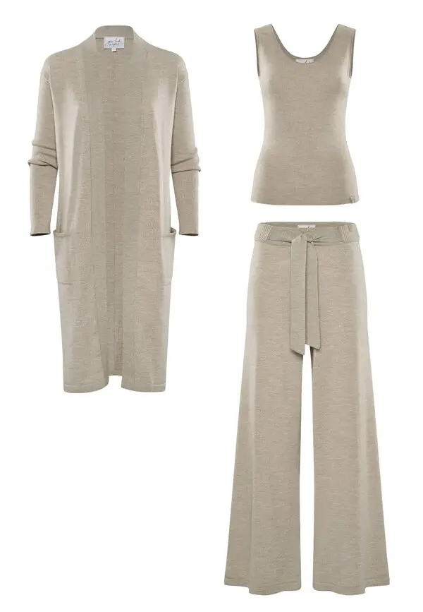 YOU LOOK PERFECT Merino Loungewear Set, Cardigan Blossom & Top Blossom & Pants Bailey - Brown