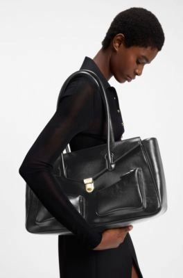 Hugo Glossy Faux-leather Shoulder Bag With Dual Handles
