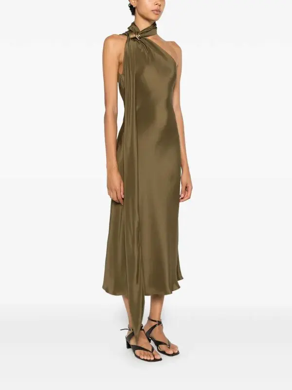 Max Mara Evasto One-shoulder Silk Midi Dress With Metallic Details