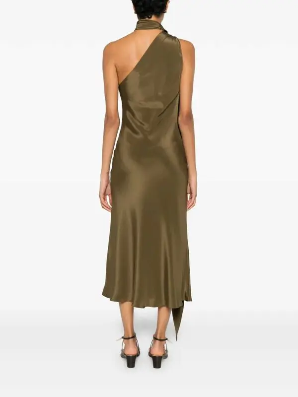 Max Mara Evasto One-shoulder Silk Midi Dress With Metallic Details