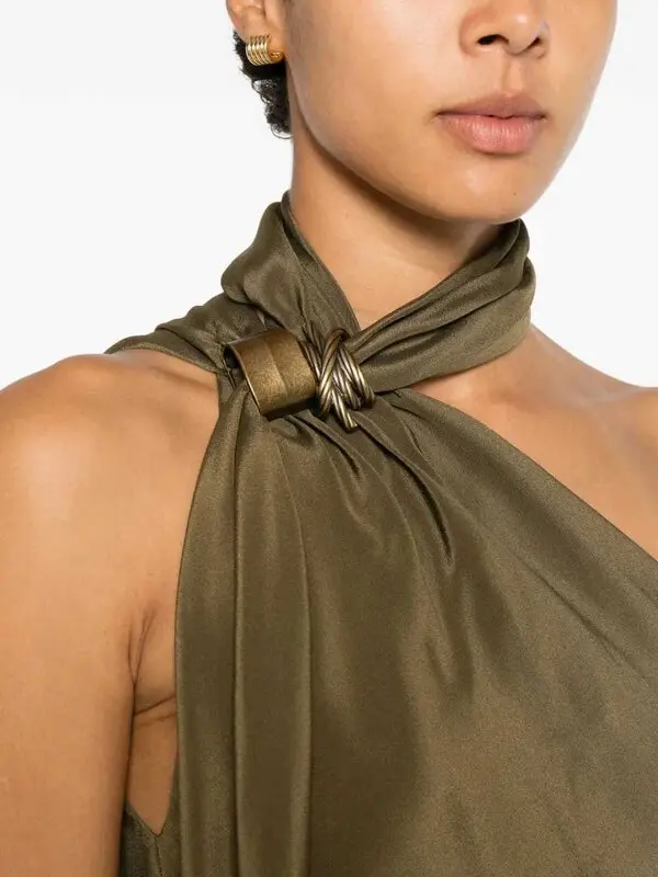 Max Mara Evasto One-shoulder Silk Midi Dress With Metallic Details