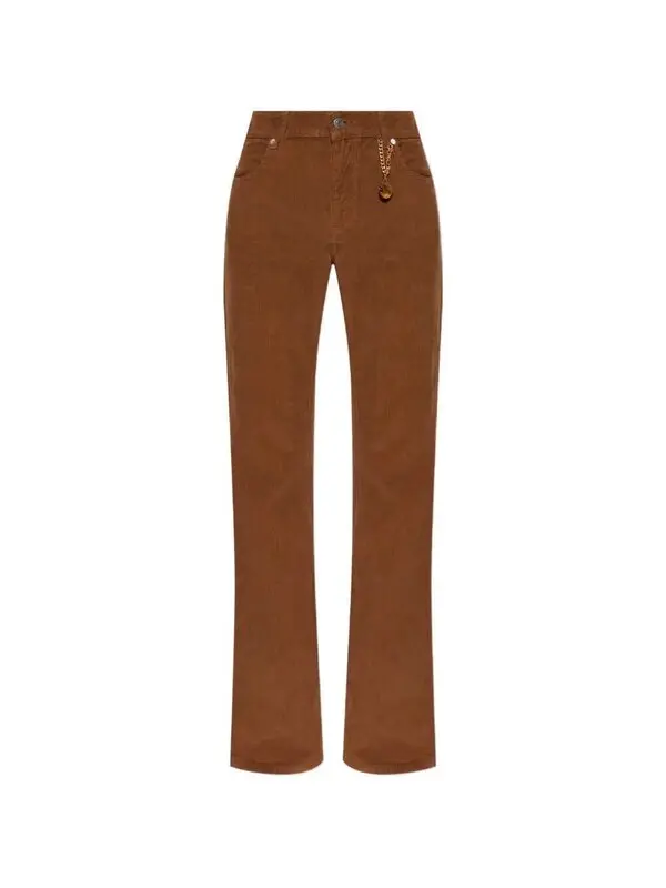 Stella McCartney Corduroy Trousers With Logo Charm - Brown