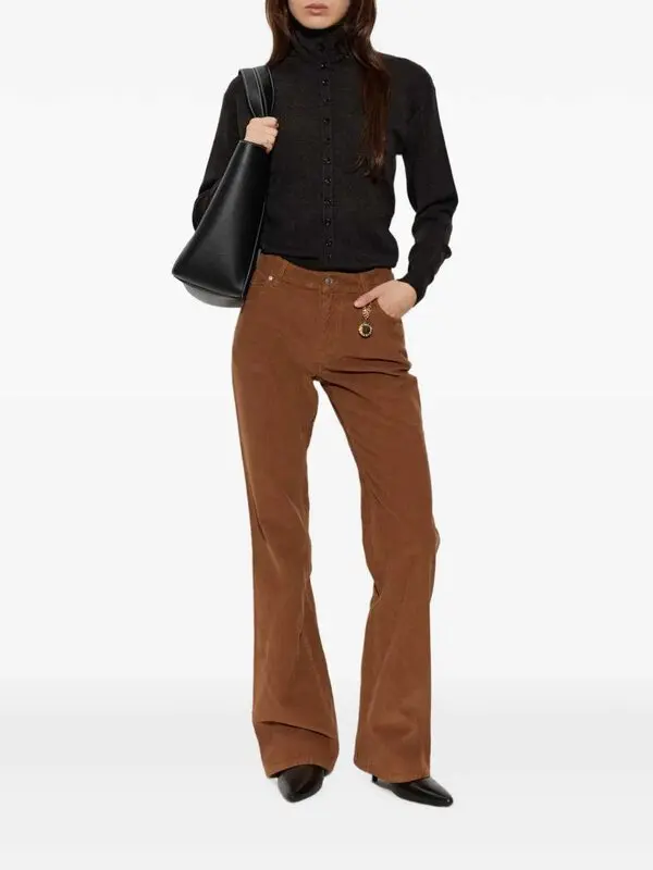 Stella McCartney Corduroy Trousers With Logo Charm - Brown