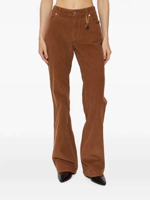 Stella McCartney Corduroy Trousers With Logo Charm - Brown