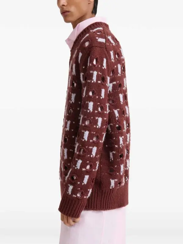 Marni Brown Wool And Cashmere Sweater With Openwork Polka Dots