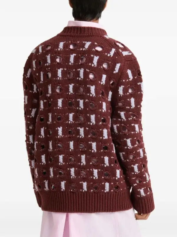 Marni Brown Wool And Cashmere Sweater With Openwork Polka Dots