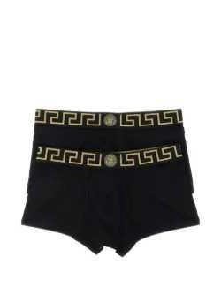 Versace Two-pack Of Bi-stretch Organic Cotton Boxers With Gold Logo