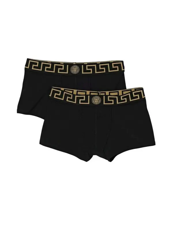 Versace Two-pack Of Bi-stretch Organic Cotton Boxers With Gold Logo - Black