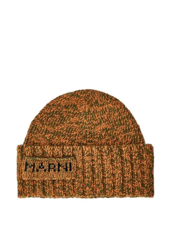 Marni Ribbed Knit Beanie With Embroidered Logo - Multicolor
