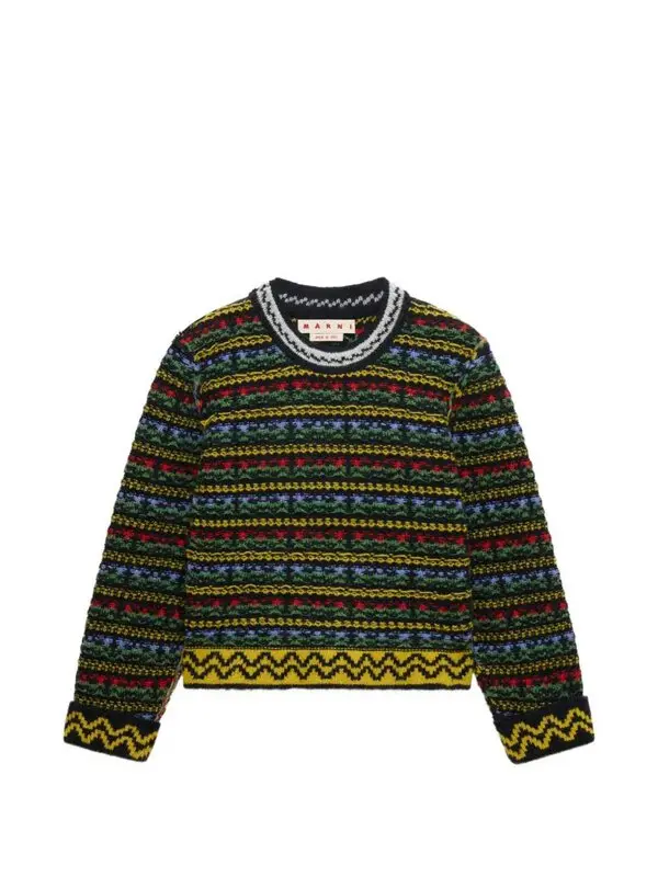 Marni Black Shetland Wool Sweater With Fair Isle Pattern