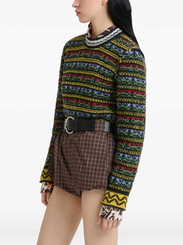Marni Black Shetland Wool Sweater With Fair Isle Pattern