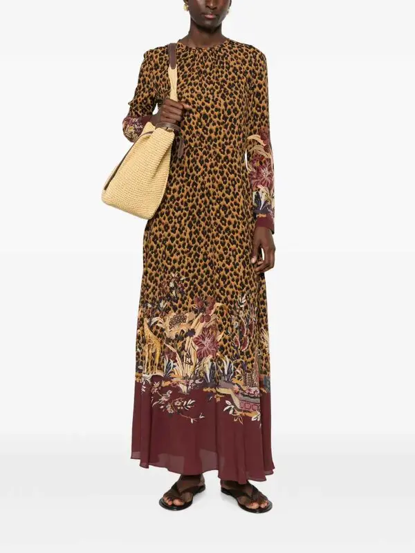 Etro Leopard-print Maxi Dress With Floral Trim