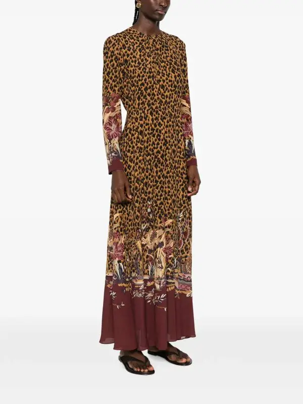 Etro Leopard-print Maxi Dress With Floral Trim