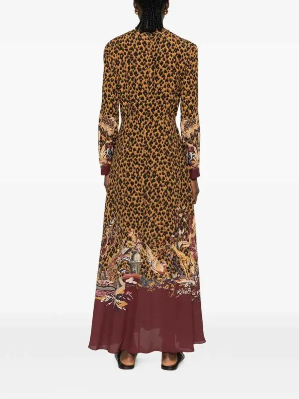 Etro Leopard-print Maxi Dress With Floral Trim