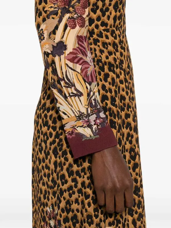 Etro Leopard-print Maxi Dress With Floral Trim